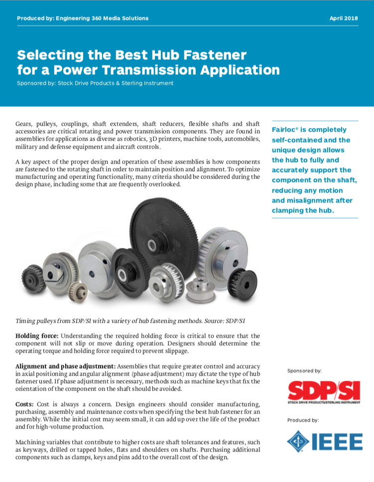 Selecting the Best Hub Fastener for a Power Transmission Application